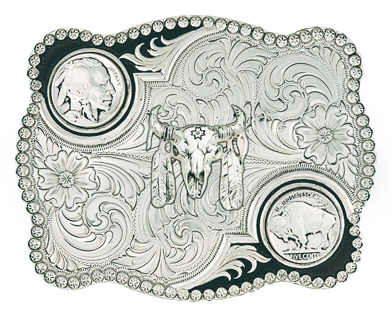 Antiqued Buffalo Nickel Flourish Buckle with Buffalo Nickle – ELP Western